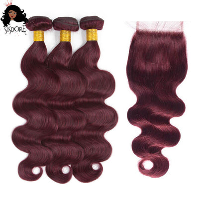 99J Burgundy Human Hair Bundles With Lace Closure & Frontals – SISDORE