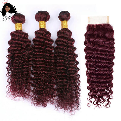 99J Burgundy Human Hair Bundles With Lace Closure & Frontals – SISDORE